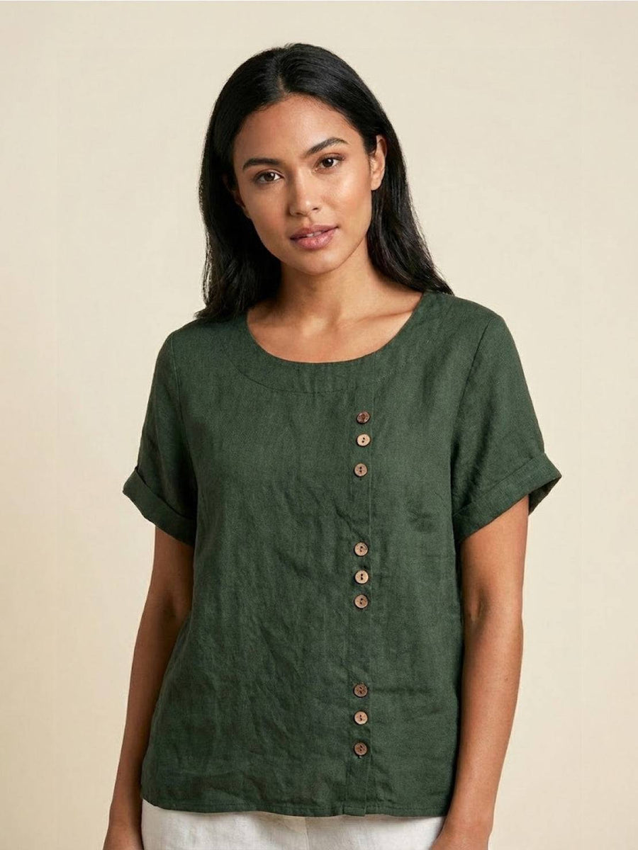 Relaxed Fit Linen Button-Up Tee – North