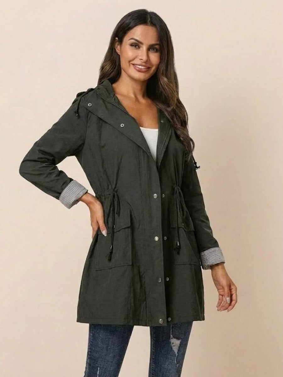 Water Resistant Hooded Striped Windbreaker Rain Jacket | Women's Linen ...